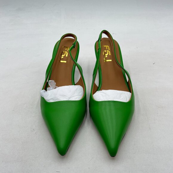 FSJ | Shoes | Fsj Green Kitten Heel Slingback Sandal Pointy Toe Sexy Pumps Walking Shoes | Poshmark